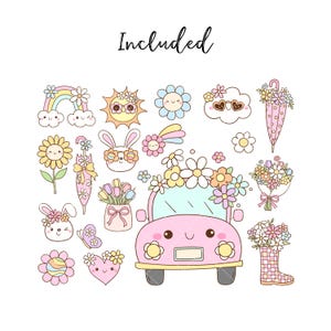 Pastel Groovy Spring Clipart Spring Clipart Retro Flower Power Png ...