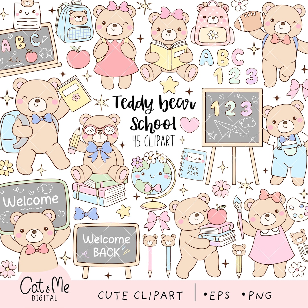 Back to School Clipart, Teddy Bear, Pastel School Supplies, Teacher Png ...