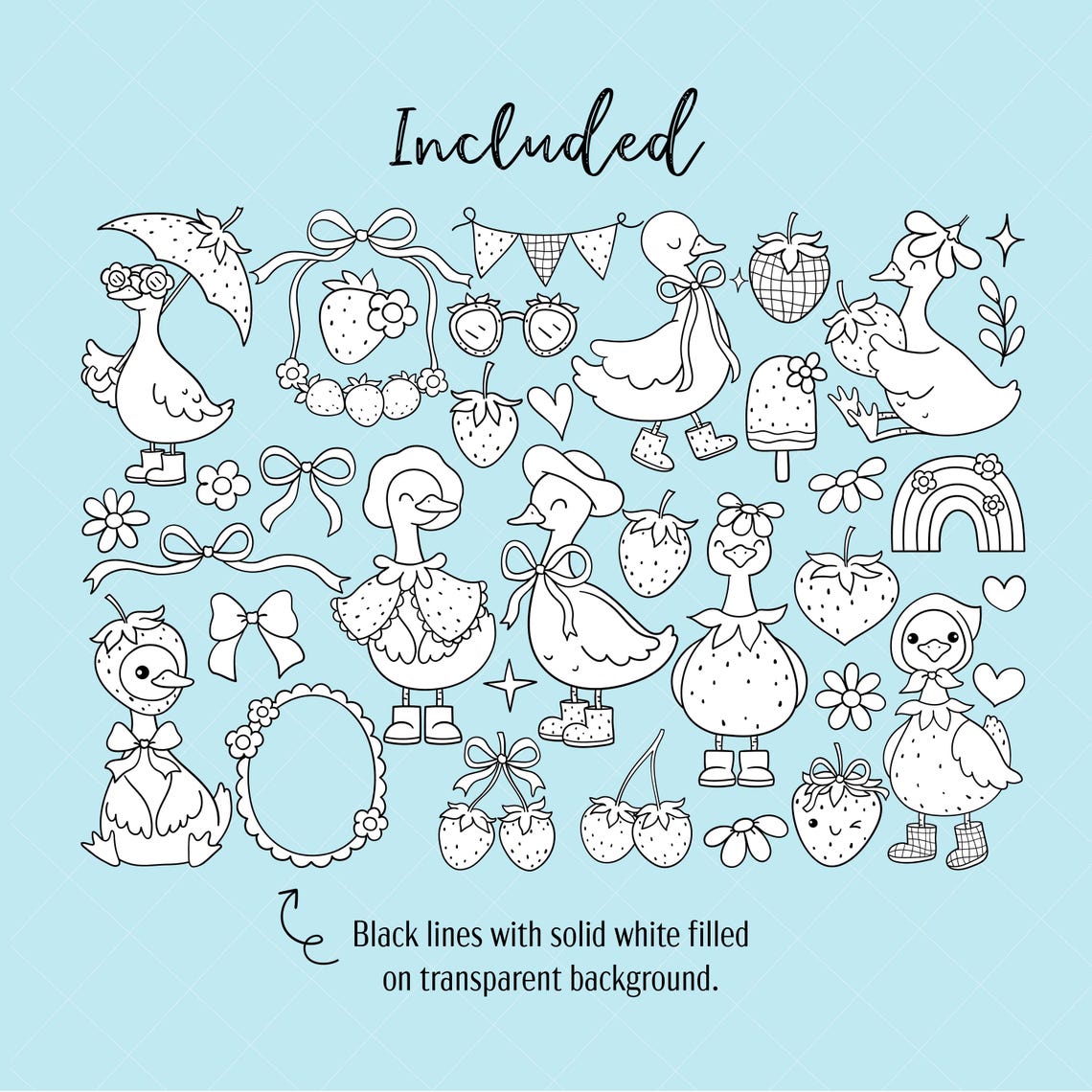 Strawberry Summer Goose Digital Stamp Doodle Silly Goose Stamp Groovy ...