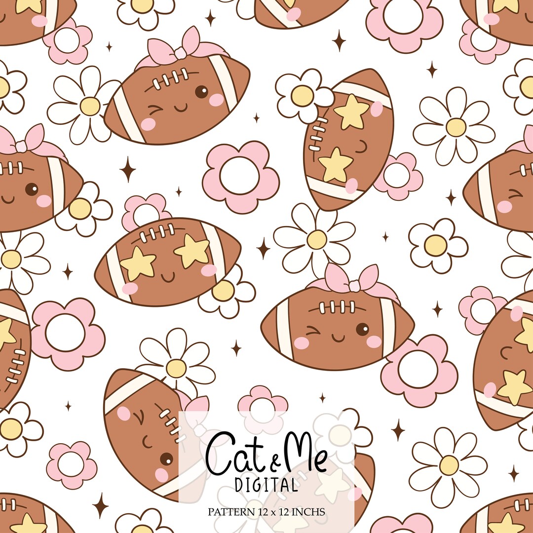 Retro Girly Football Pattern Floral Football Seamless Trendy Sport ...