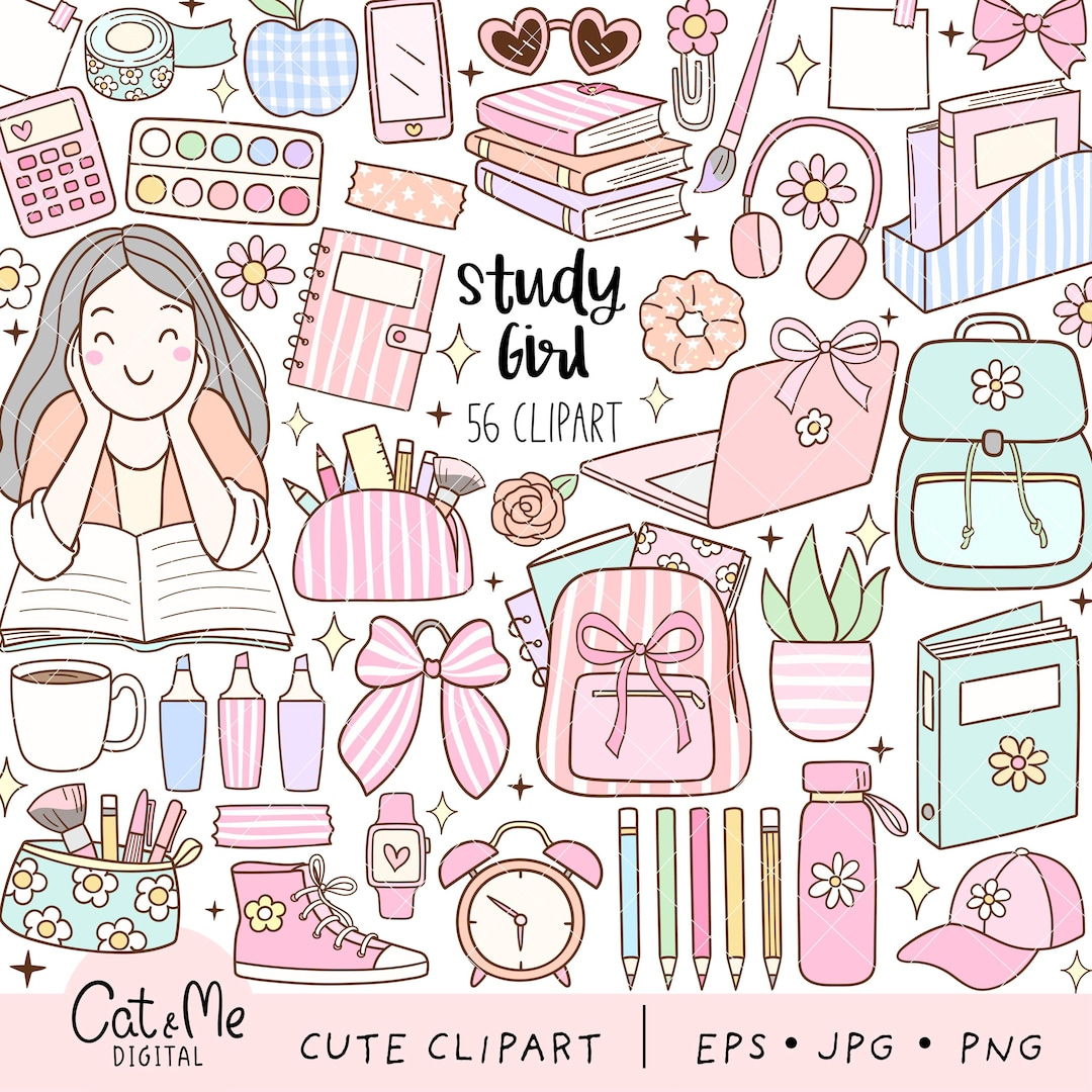 Study Girl Clipart Whimsy School Png Back to School Png Preppy Teacher ...