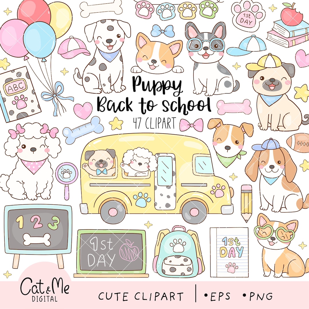 Puppy Back to School Clipart, Dog Theme Decor, Pastel School Supplies ...