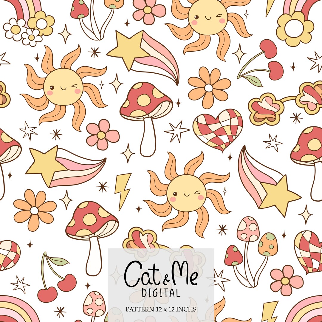 Retro Good Vibes Pattern Groovy 70s Seanless Retro Vibes Repeating ...