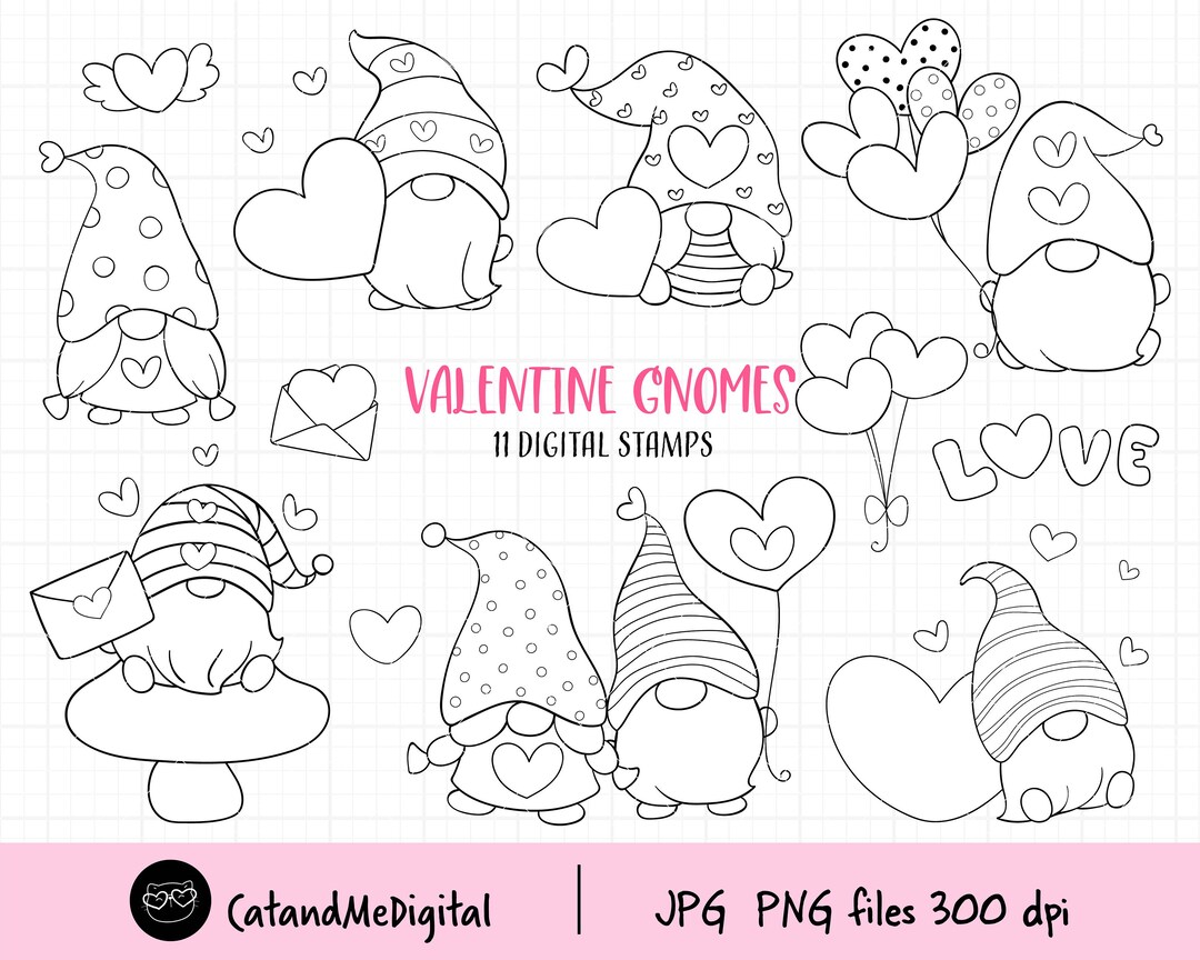 Valentine Gnome Digital Stamp Clipart Gnome Clipart Gnome Outline ...