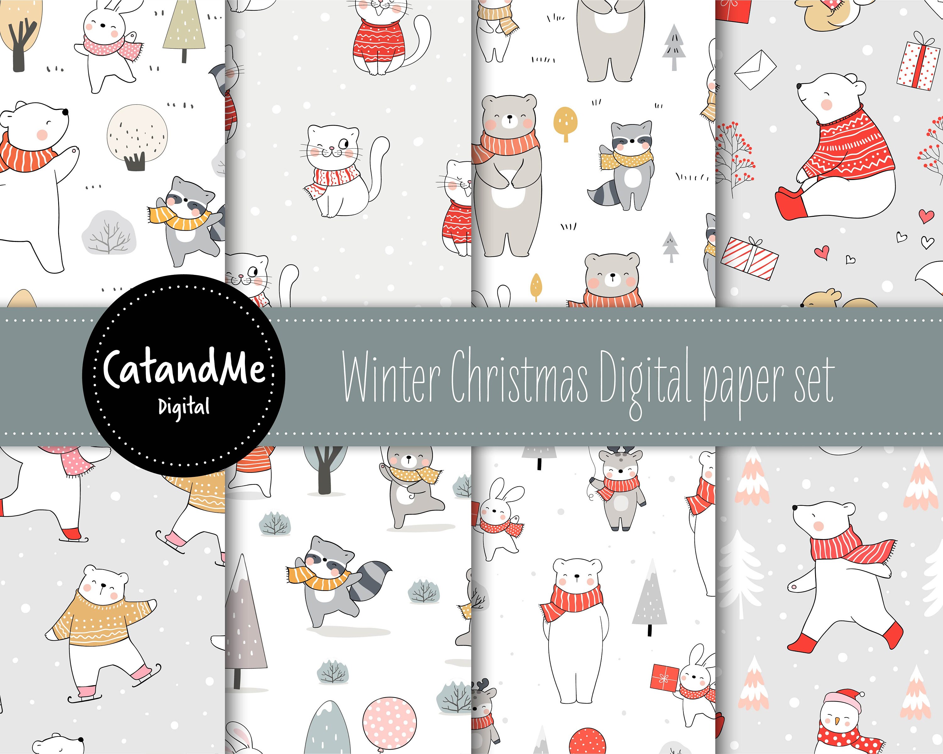 Christmas digital paper Christmas Winter Patterns Digital | Etsy