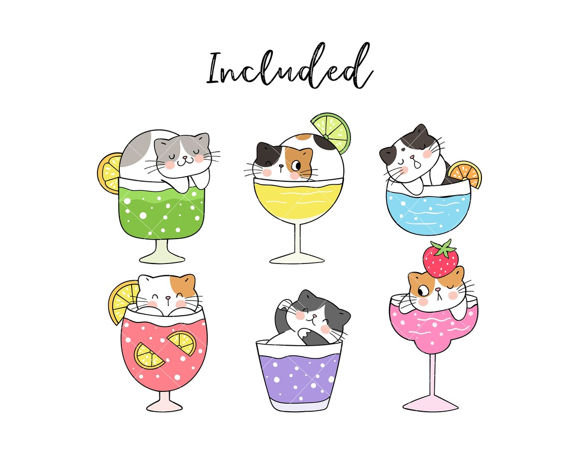 Cat Cocktails Clipart Summer Clipart Cat Clipart Funny Cat Png - Etsy