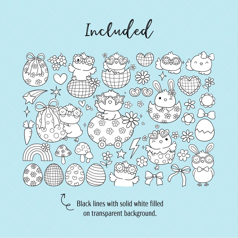 Groovy Chick Digital Stamp Easter Day Coloring Outline Easter Png ...