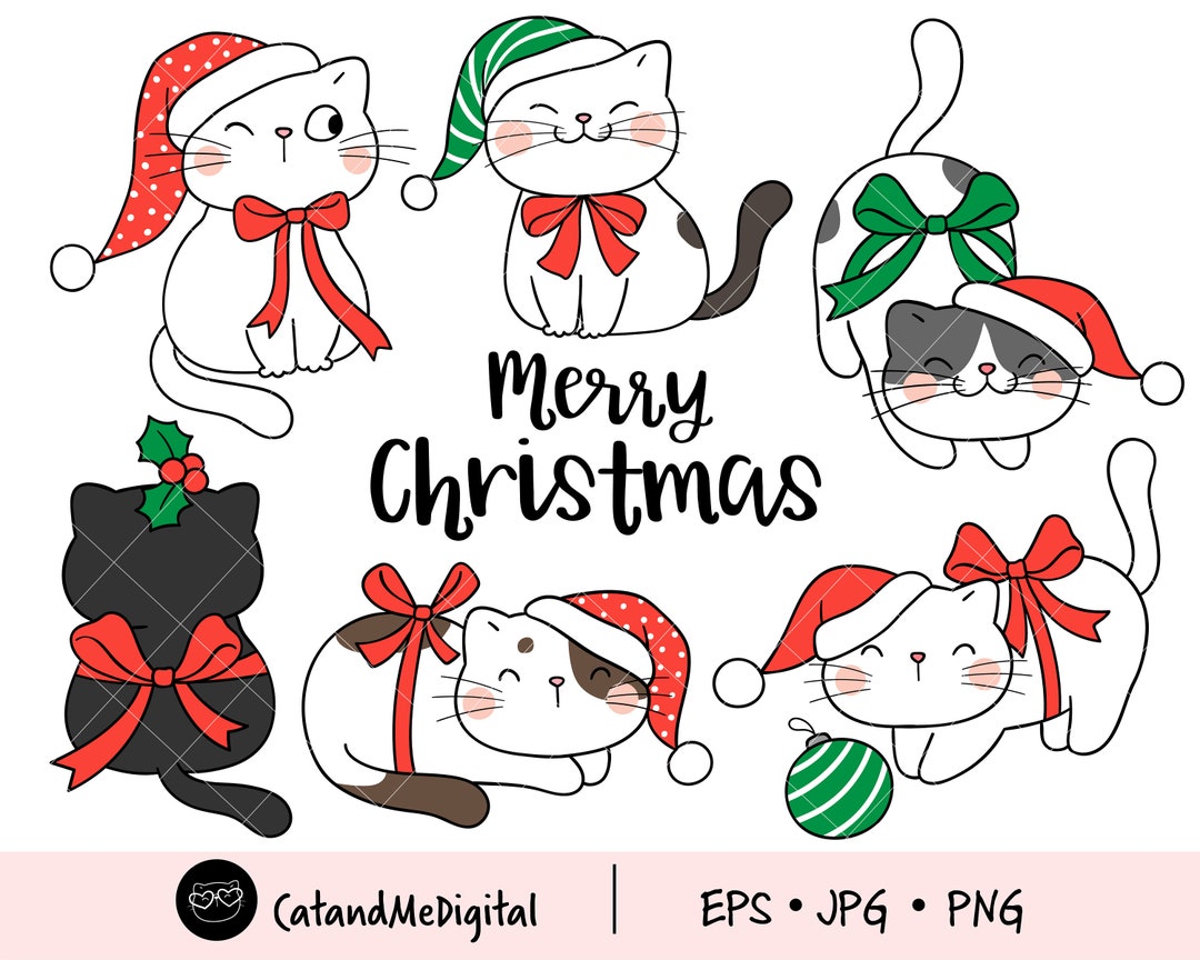 Christmas Cute Cat Clipart Cat Clipart Winter Clipart Funny Cats ...