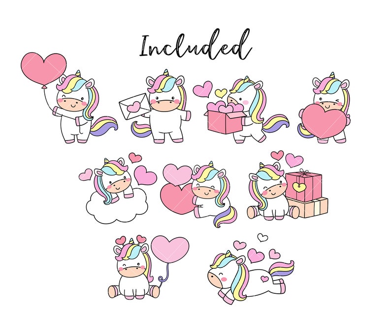 Unicorn Valentine Clipart Valentine's Day Clipart Love Heart Clipart ...