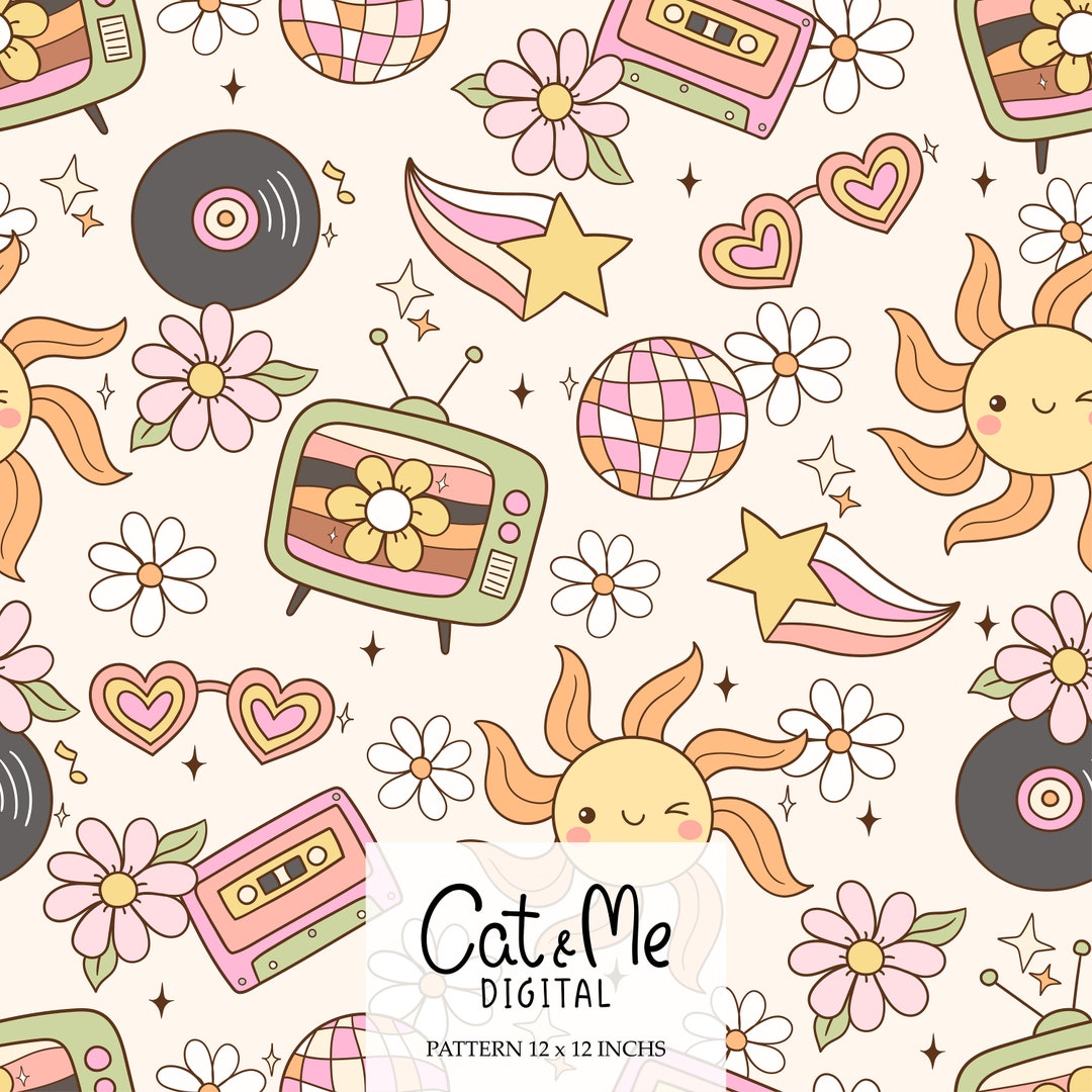 Retro Vibes Pattern Groovy Disco 70s Seamless Hippie Trendy Seamless ...