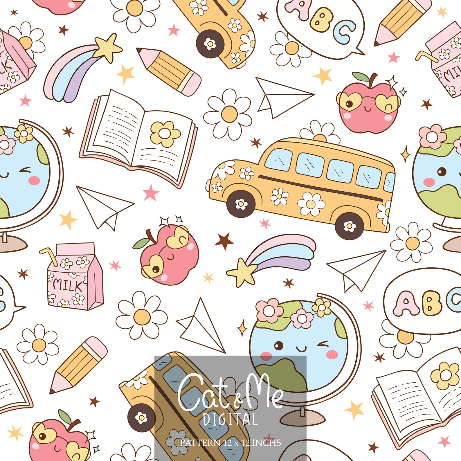 Doodle Retro Back to School Seamless Groovy Teacher Pattern School ...