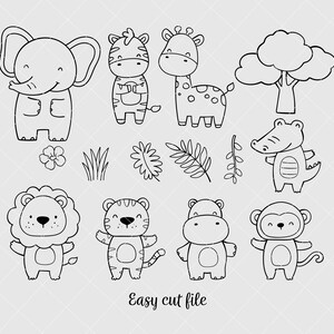 Safari Animals Svg Outline Safari Svg Jungle Animals Svg Digital Stamp ...