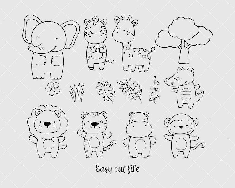 Safari Animals Svg Outline Safari Svg Jungle Animals Svg - Etsy