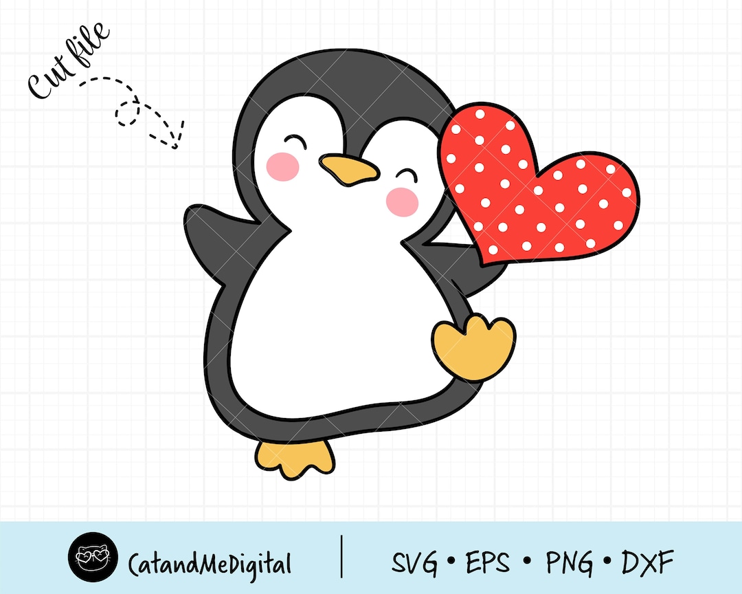 Valentine Day Penguin Svg Penguin With Heart Svg Baby Penguin Clipart ...