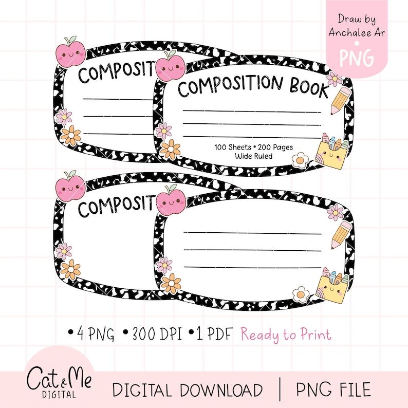 Composition Book Label Png Back to School Png Notebook Labels Printable ...