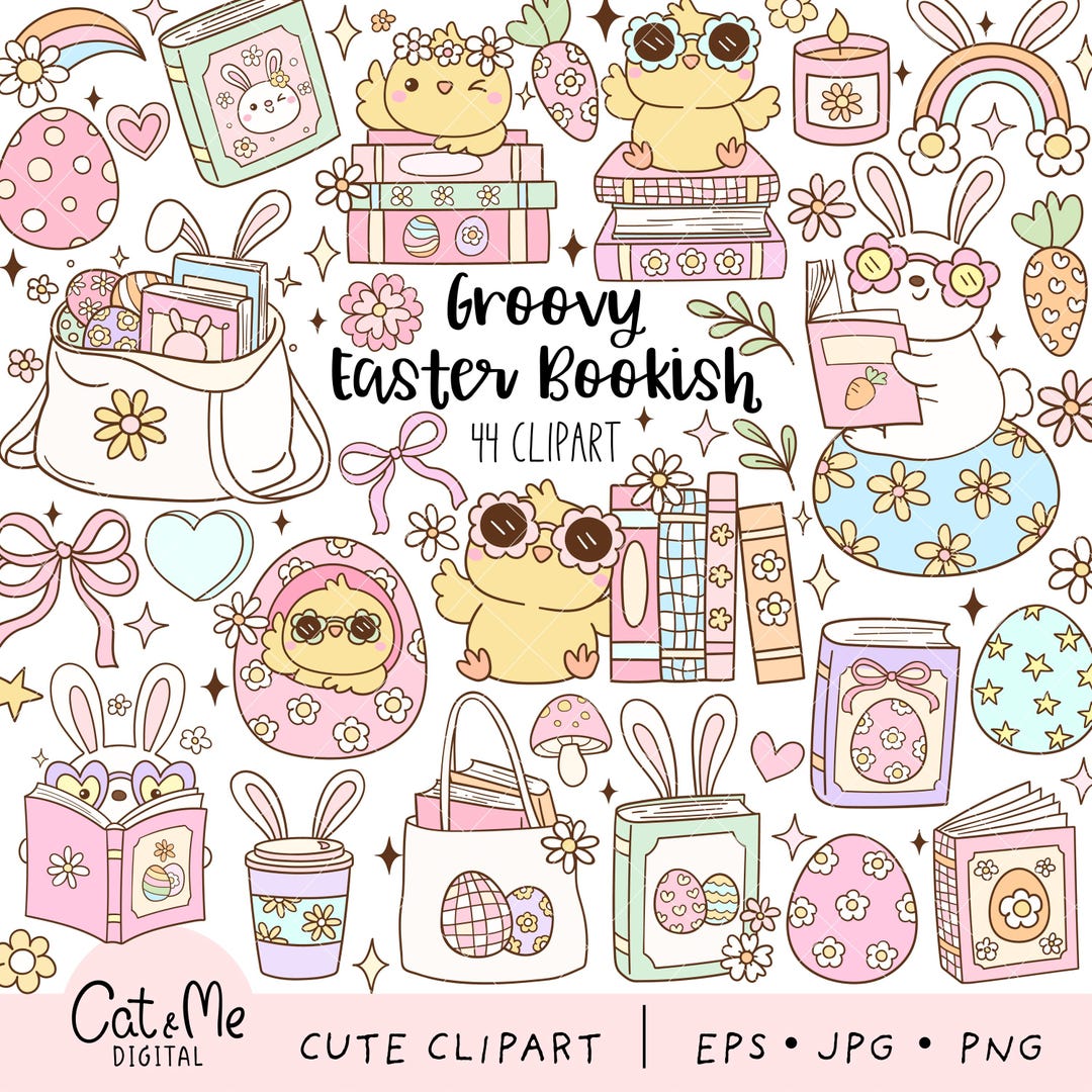 Groovy Easter Bookish Clipart Retro Flower Book Png Cozy Readers Png ...
