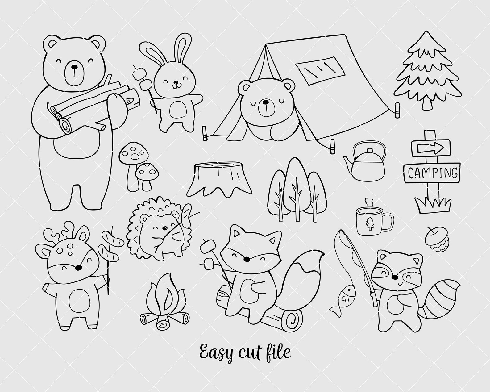 Animals Camping Svg Outline Woodland Svg Summer Camp Svg Camping Clip ...