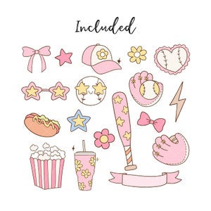 Retro Girly Baseball Clipart Pink Girl Baseball Png Trendy Sport Png ...