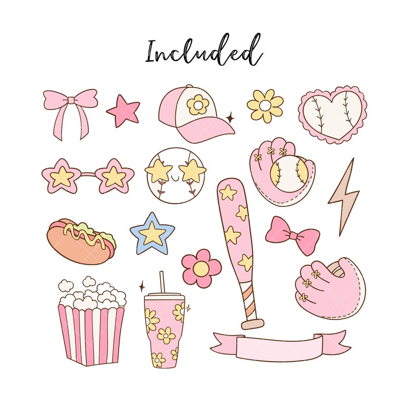 Retro Girly Baseball Clipart Pink Girl Baseball Png Trendy Sport Png ...