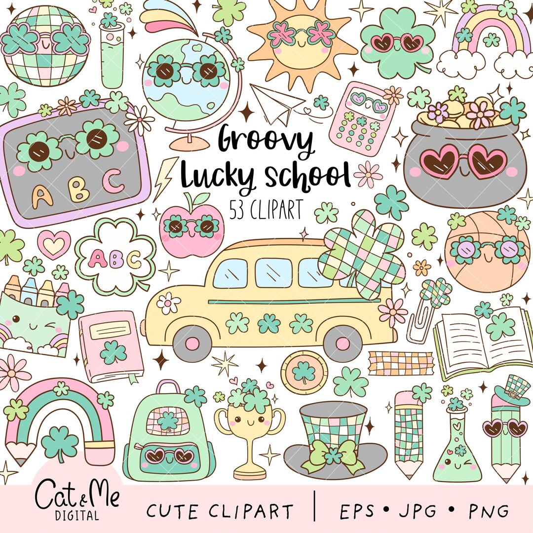 Pastel St Patricks Day Clipart Lucky School Png Groovy Retro Clover Png ...