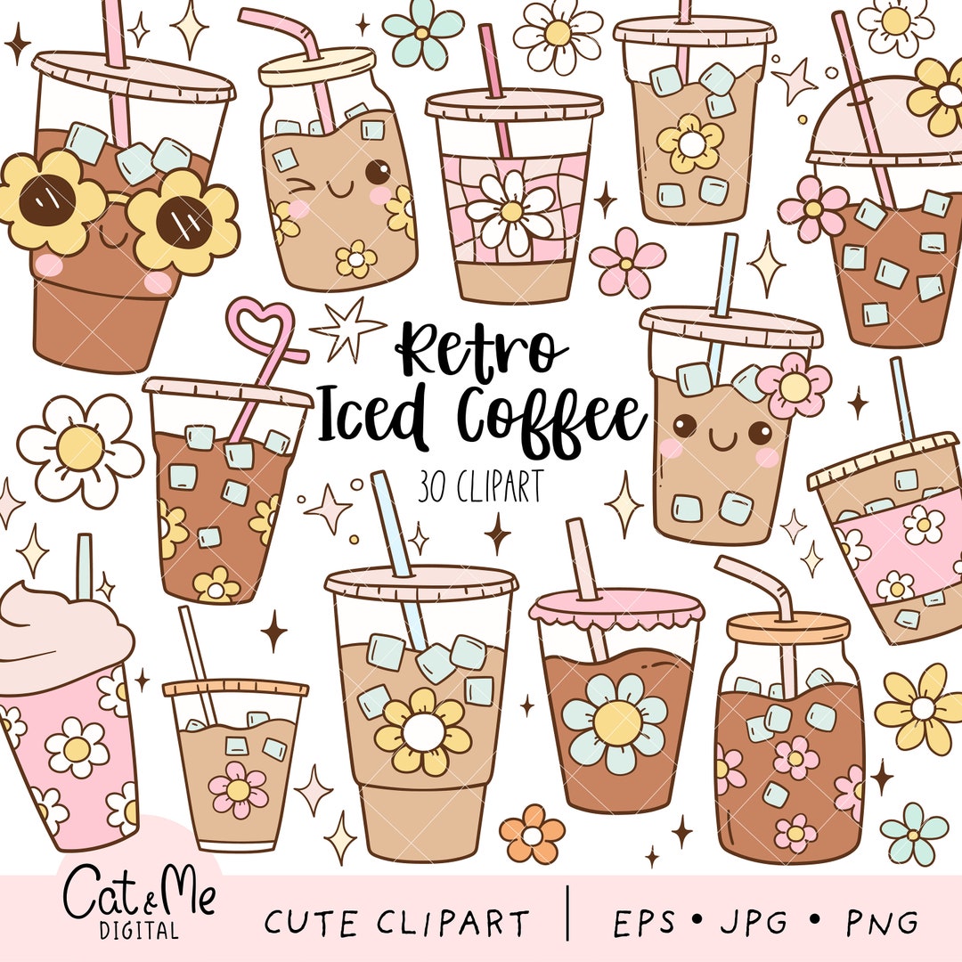 Retro Iced Coffee Clipart Groovy Coffee Png Coffee Cup Png Trendy Iced ...