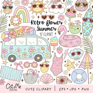 Retro Flower Summer Clipart Groovy Summer Png Beach Clipart Hippie ...