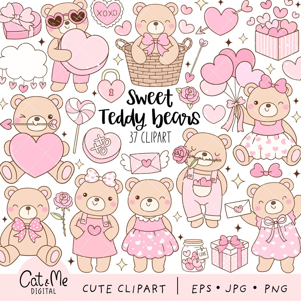 Sweet Teddy Bears Clipart, Valentine’s Day Png, Pink Love Bear, Baby ...