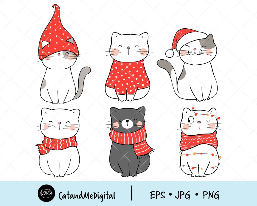 Christmas Cat Digital Clipart Cat Clipart Cat Digital Download Cute Cat ...
