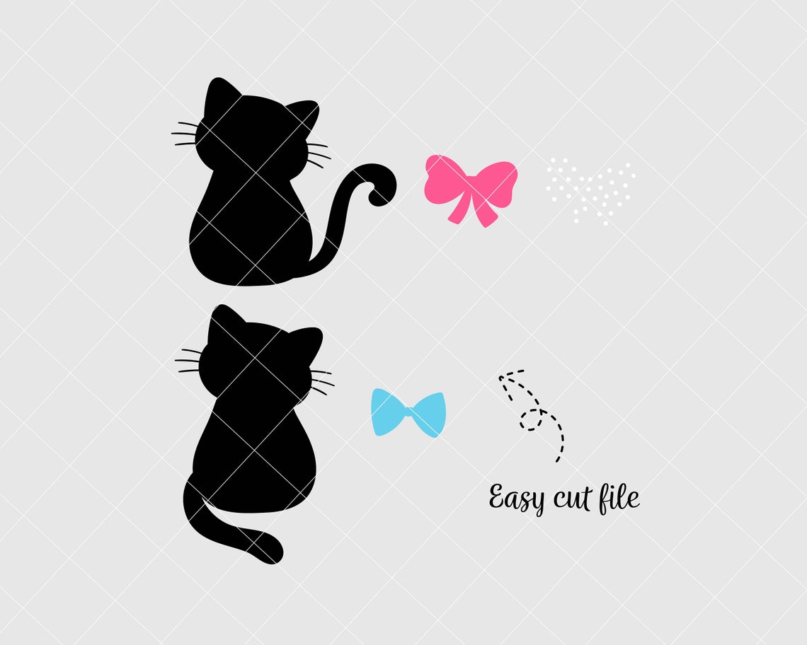 Cat with bow svg Black cat svg Cat cut file Cat boy and girl | Etsy