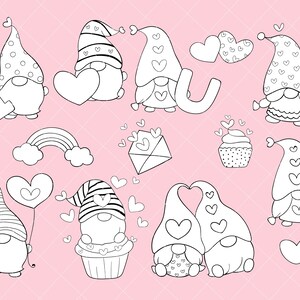 Valentine Gnome Digital Stamp Gnome Clipart Gnomes Outline Digistamp ...