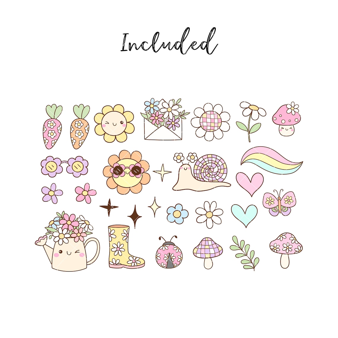 Pastel Groovy Spring Clipart Spring Clipart Retro Flower Power Png ...