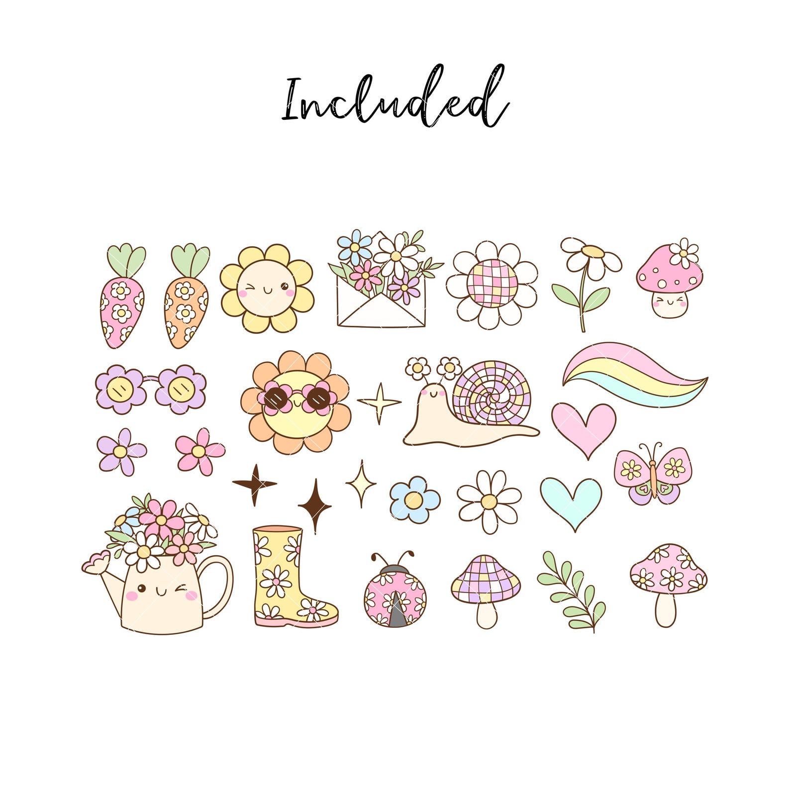 Pastel Groovy Spring Clipart Spring Clipart Retro Flower Power Png ...