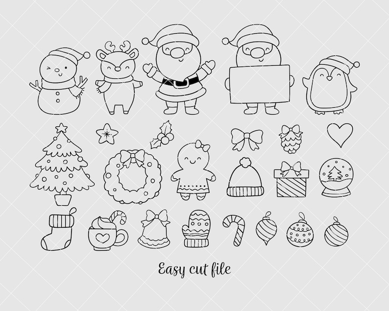 Cute Christmas Svg Outline Christmas Svg Coloring Svg Doodle - Etsy