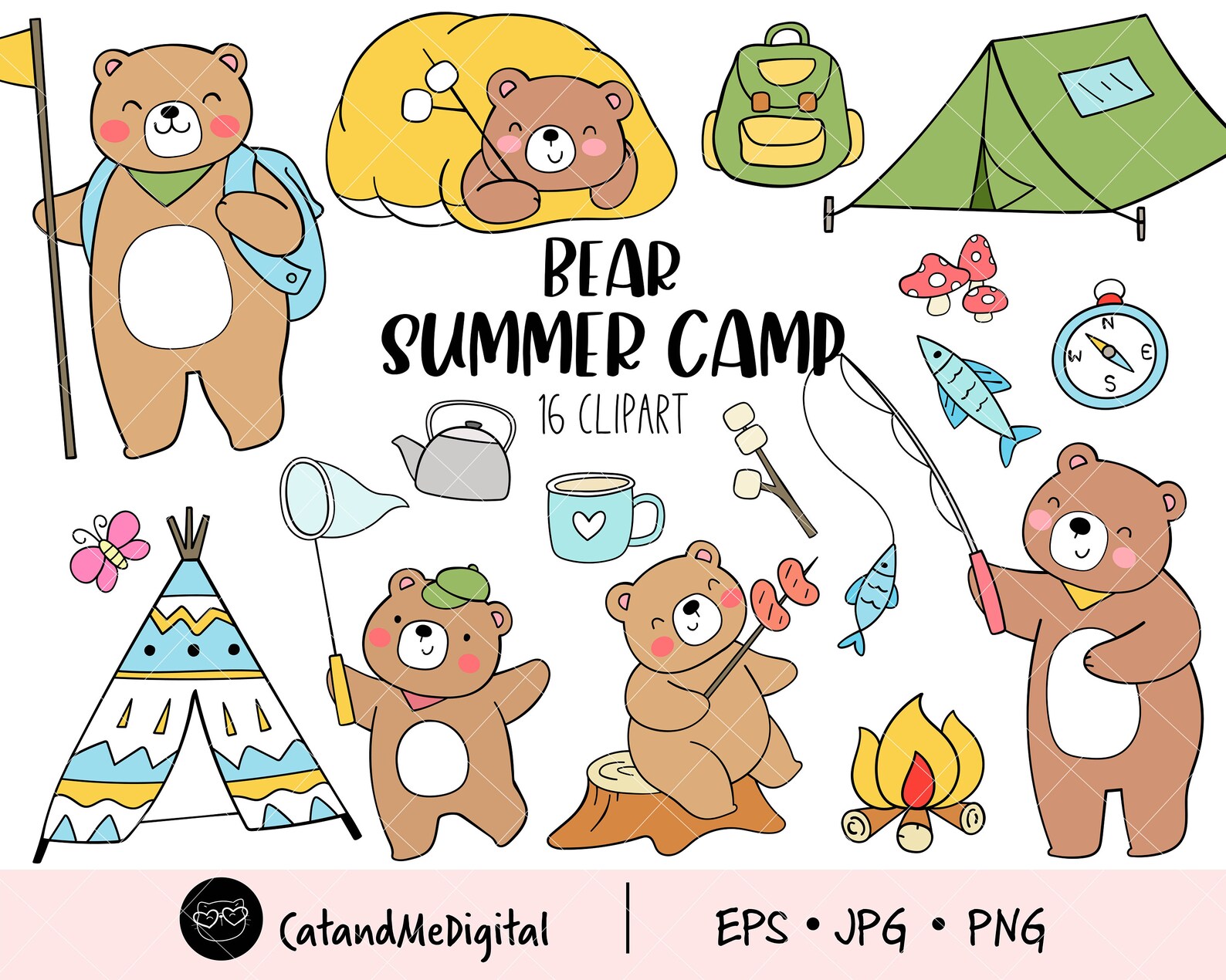 Bear Summer Camp Clipart Woodland Clip Art Summer Camp Clipart - Etsy