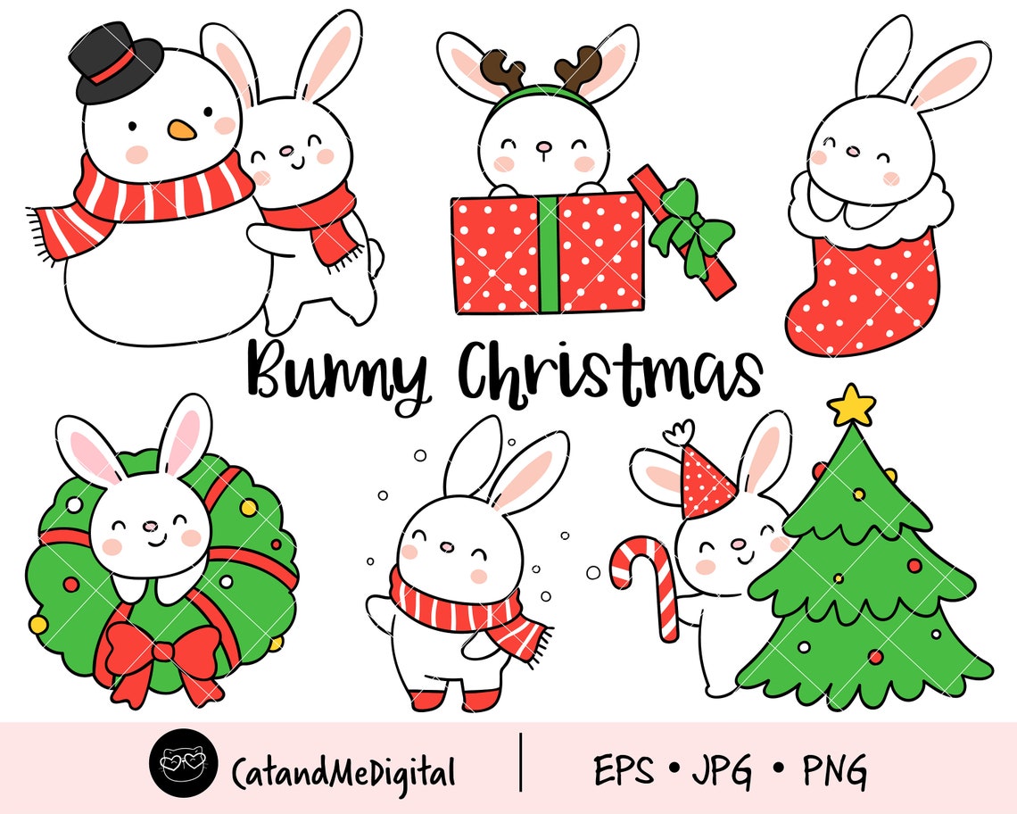 Bunny Christmas Clipart Rabbit Clipart Party Christmas Png - Etsy