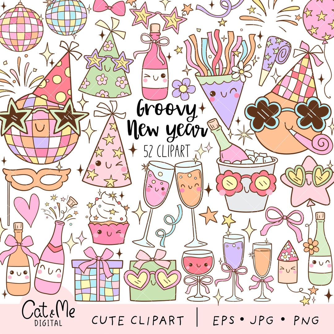 Groovy Retro New Year Clipart Retro Party Clipart Happy New Year Png ...