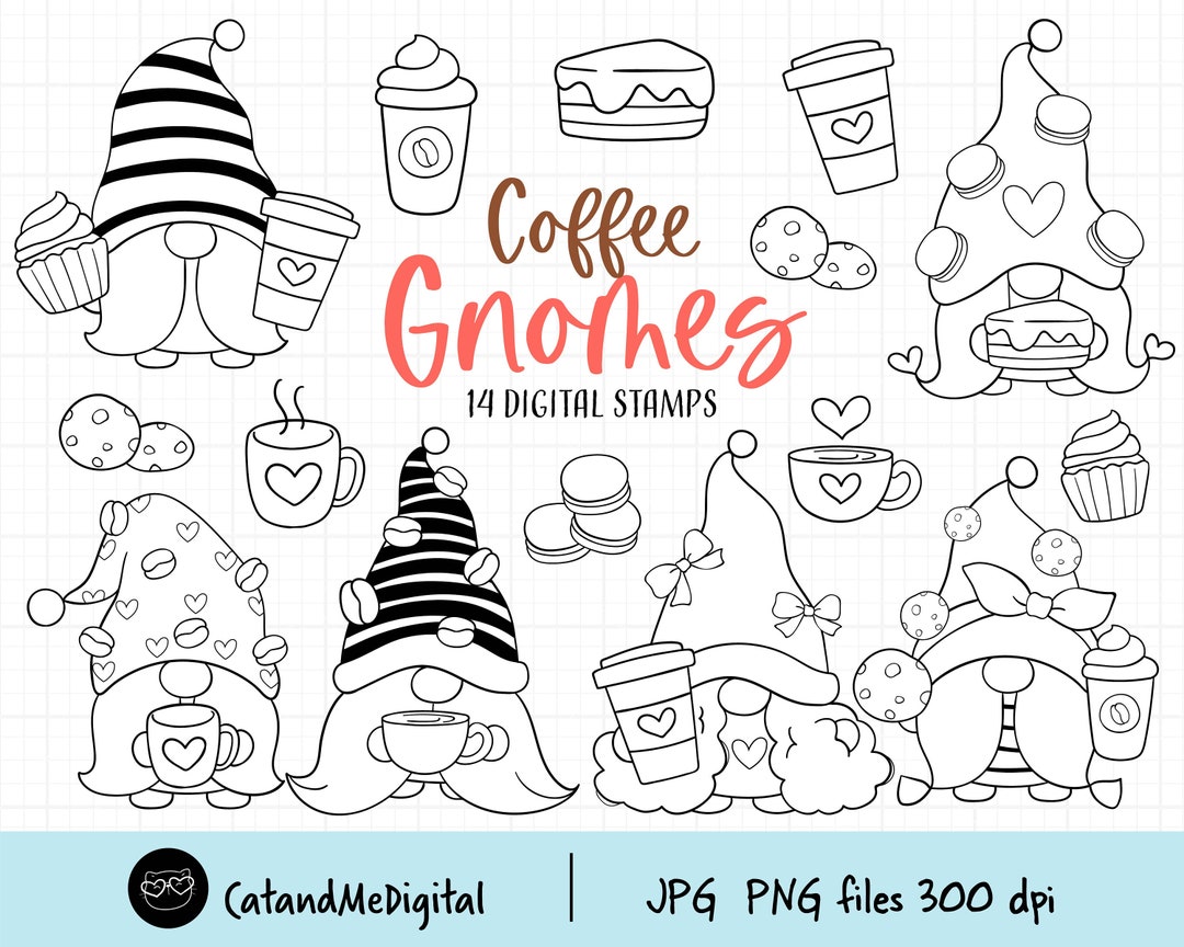 Coffee Gnome Digital Stamp Coffee Gnome Png Coffee Cup Clip Art Gnome ...