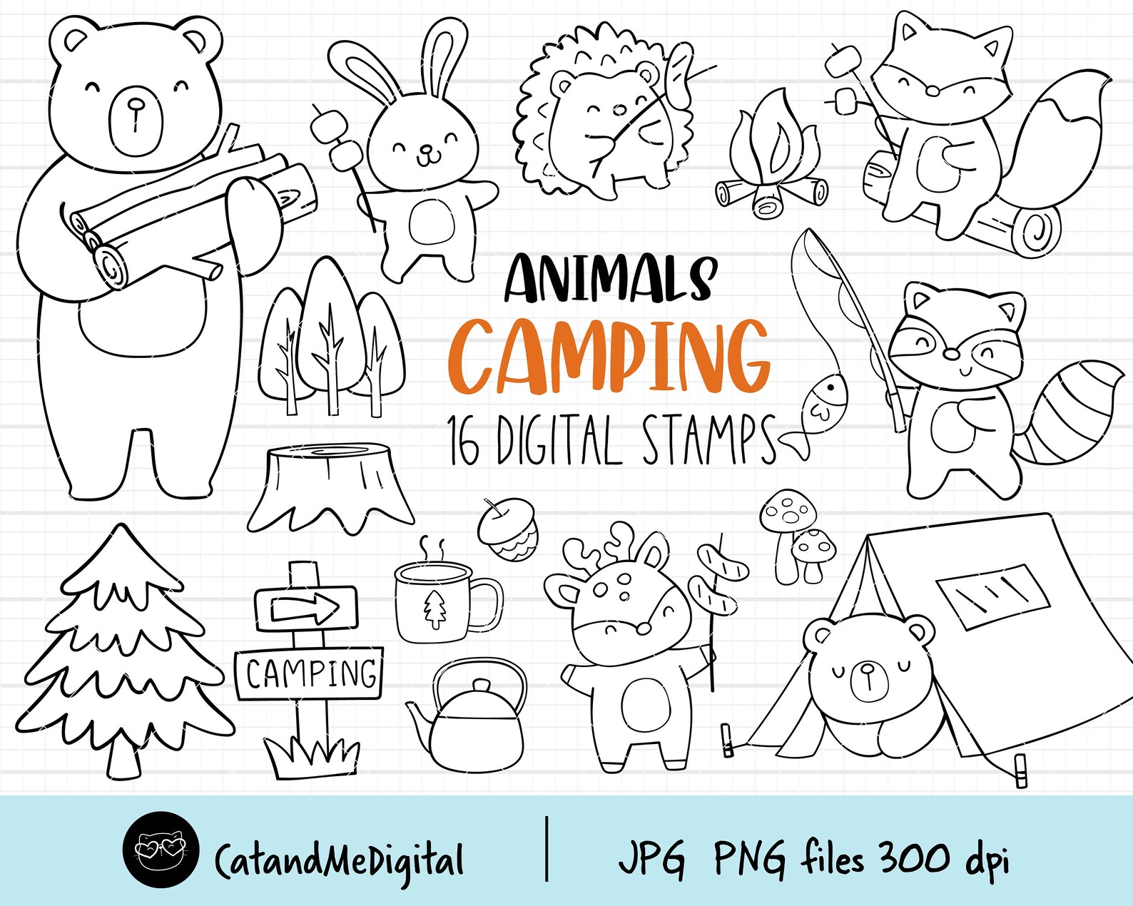 Animals Camping Digital Stamp Camping Party Clip Art Wild Animals ...