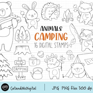 Animals Camping Digital Stamp Camping Party Clip Art Wild Animals ...