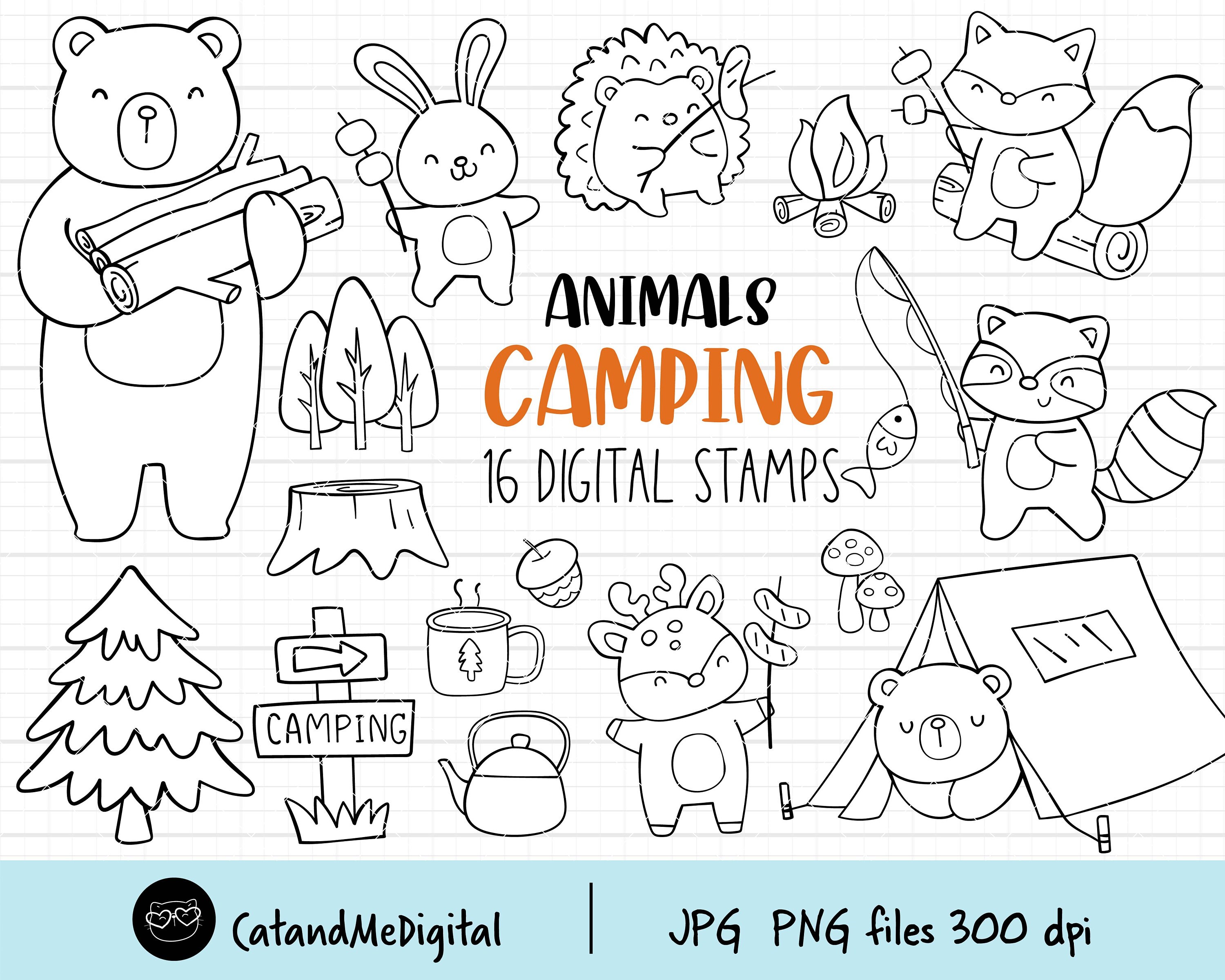 Animals Camping Digital Stamp Camping Party Clip Art Wild Animals ...