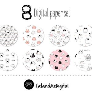Doodle Cat Digital Paper Set, Happy Kitten Patterns, Happy Cat ...