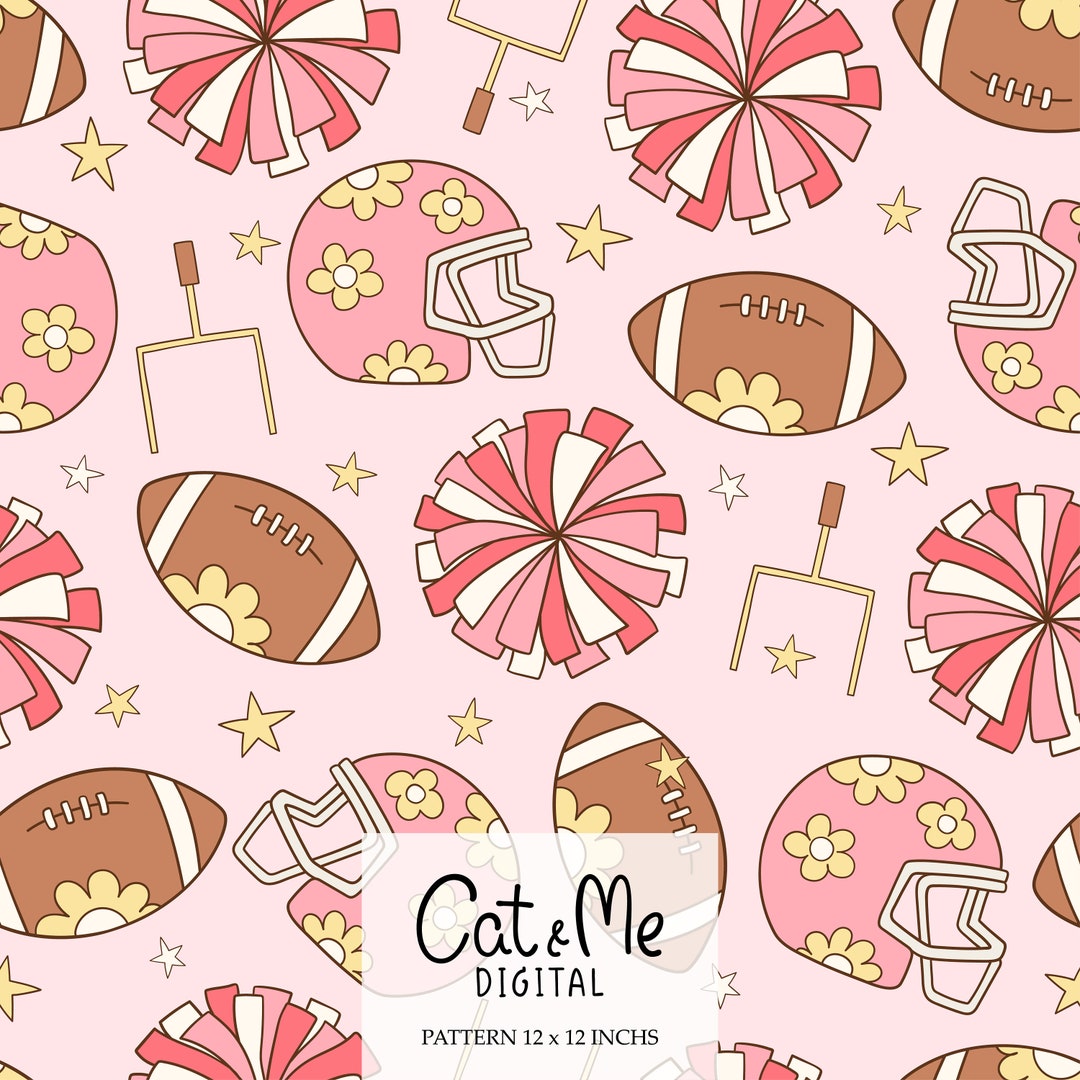 Girly Football Seamless Pattern Pink Football Seamless Trendy Sport ...