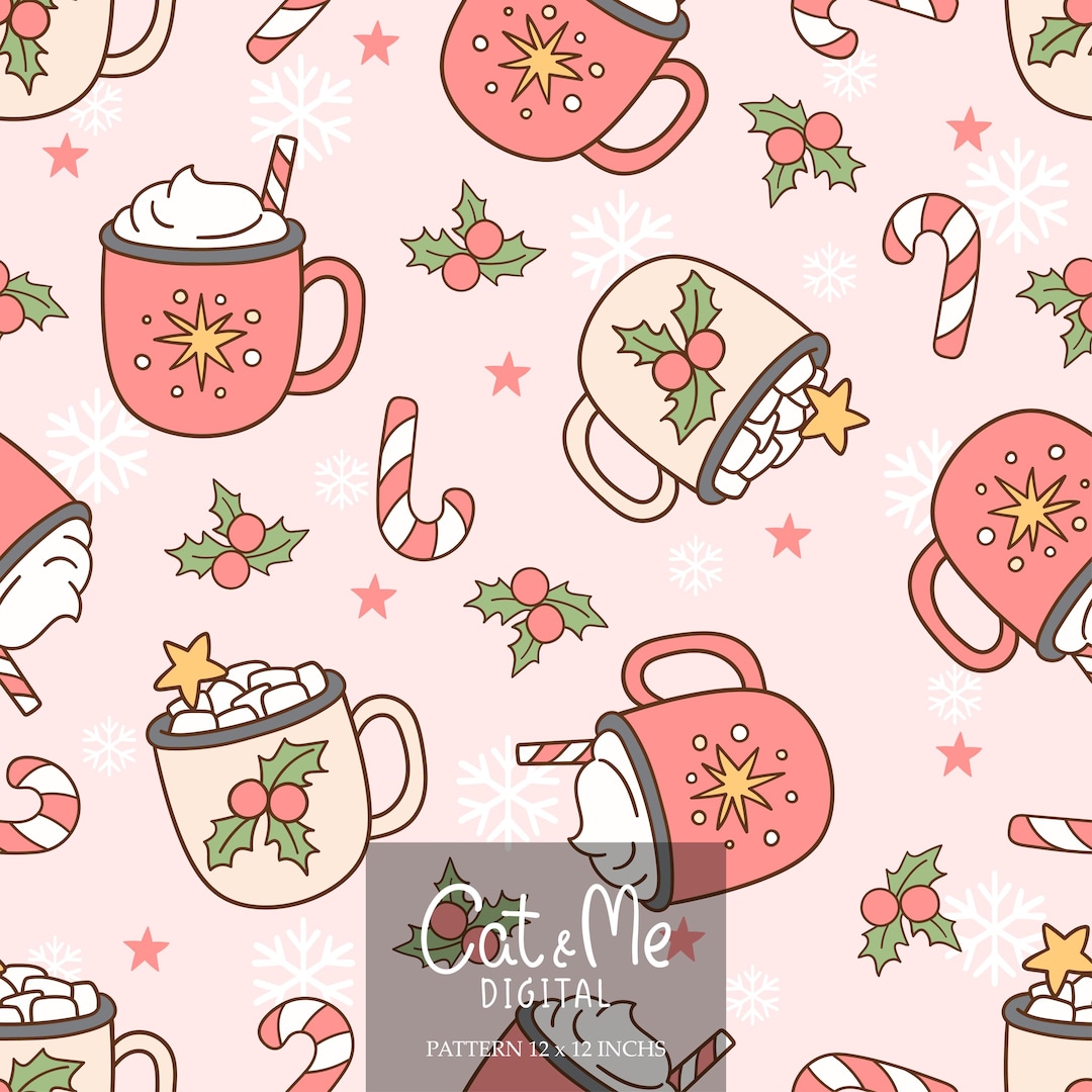 Hot Cocoa Candy Cane Seamless Pattern Christmas Pattern Christmas ...