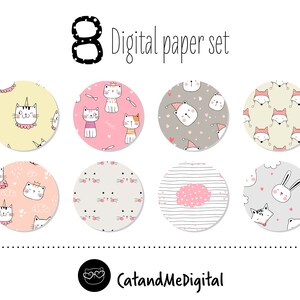 Happy Animals Digital Paper Pack Decoration Fabric Digital Background ...