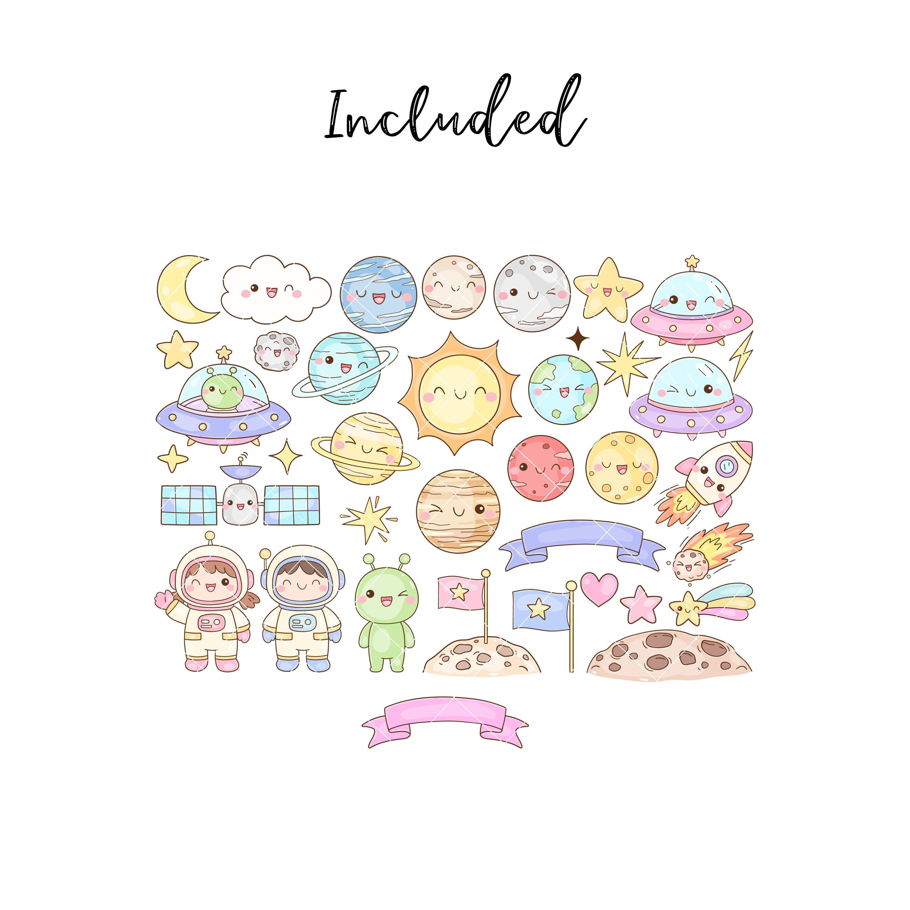 Kawaii Space Clipart, Pastel Astronaut, Galaxy Planets PNG, UFO ...