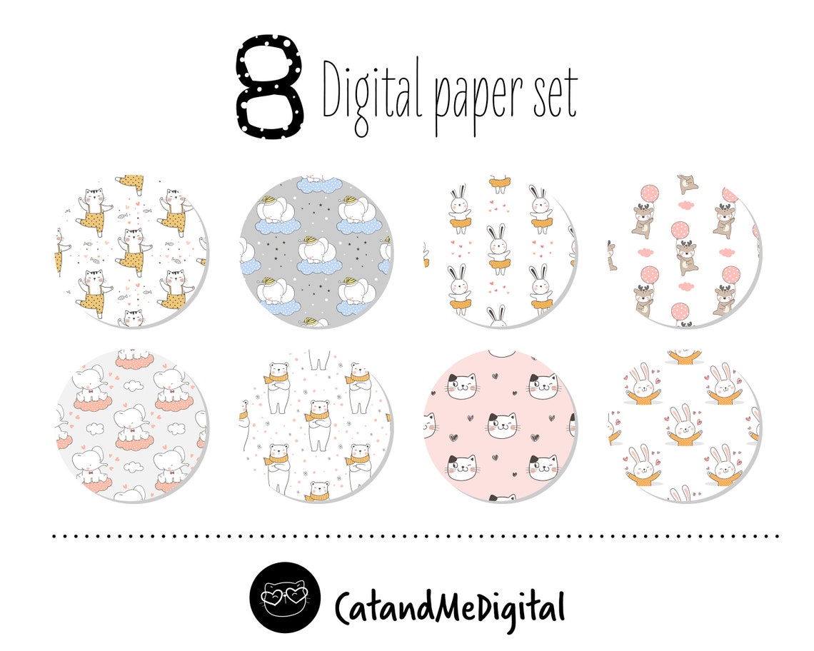Happy Animal Digital Paper Set.animal Patterns for Fabric - Etsy