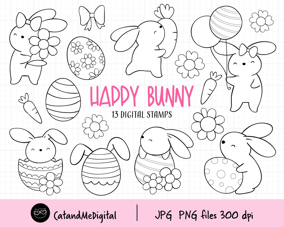 Bunny Easter Digital Stamps Bunny Stamps Easter Bunny Clipart - Etsy