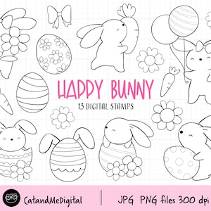 Bunny Easter Digital Stamps Bunny Stamps Easter Bunny Clipart Eggs ...
