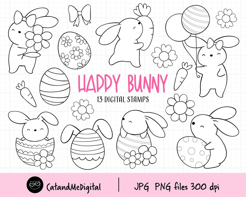 Bunny Easter Digital Stamps Bunny Stamps Easter Bunny Clipart Eggs ...