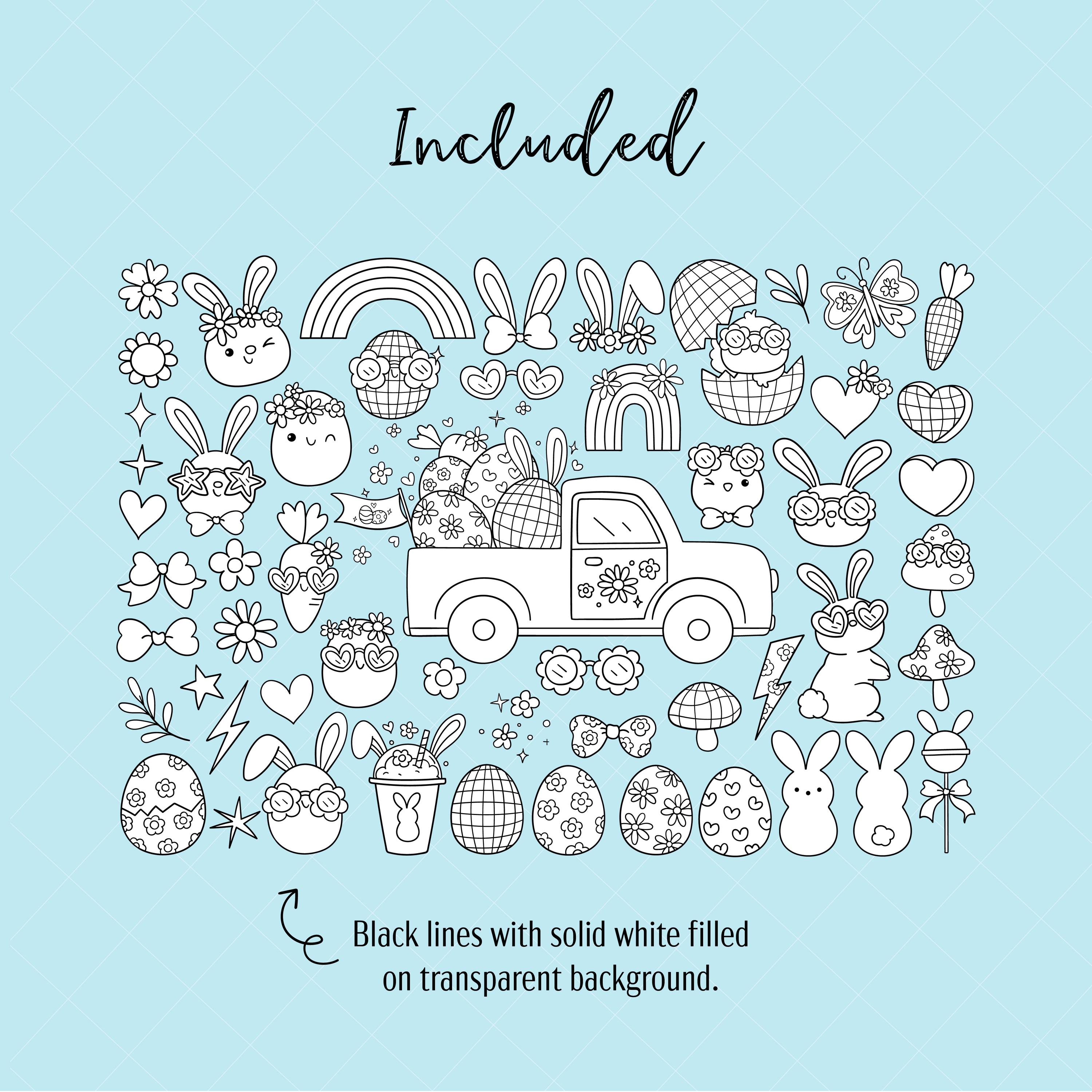 Doodle Groovy Easter Digital Stamp Retro Easter Stamp Spring Coloring ...